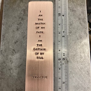Invictus Quote on a Hand Stamped Copper Bookmark - I Am the Master of ...