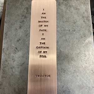 Invictus Quote on a Hand Stamped Copper Bookmark - I Am the Master of ...