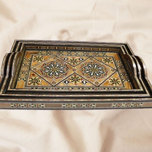 Rectangular Tray, Vintage Wood and Shell Inlay,handmade Square Serving ...