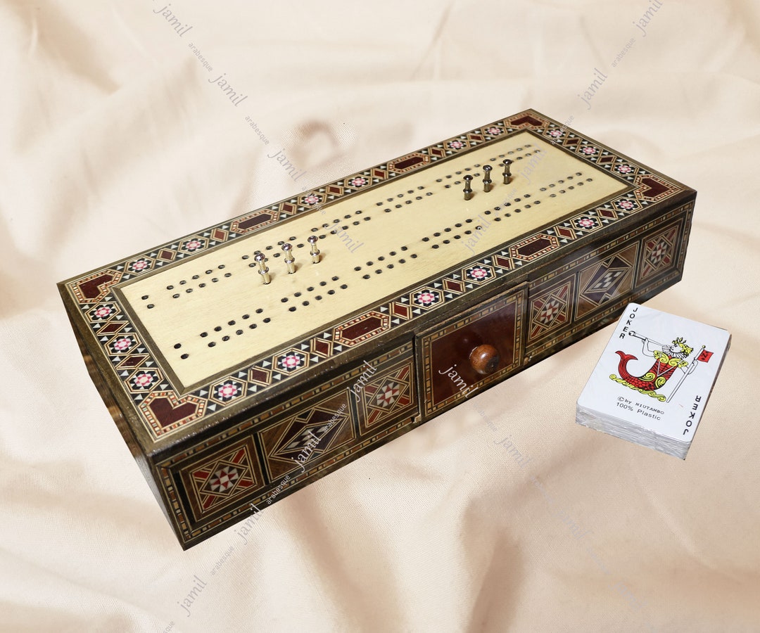 HQ Two Player Cribbage Board Set, Cribbage Board / Box Inlaid, Include ...