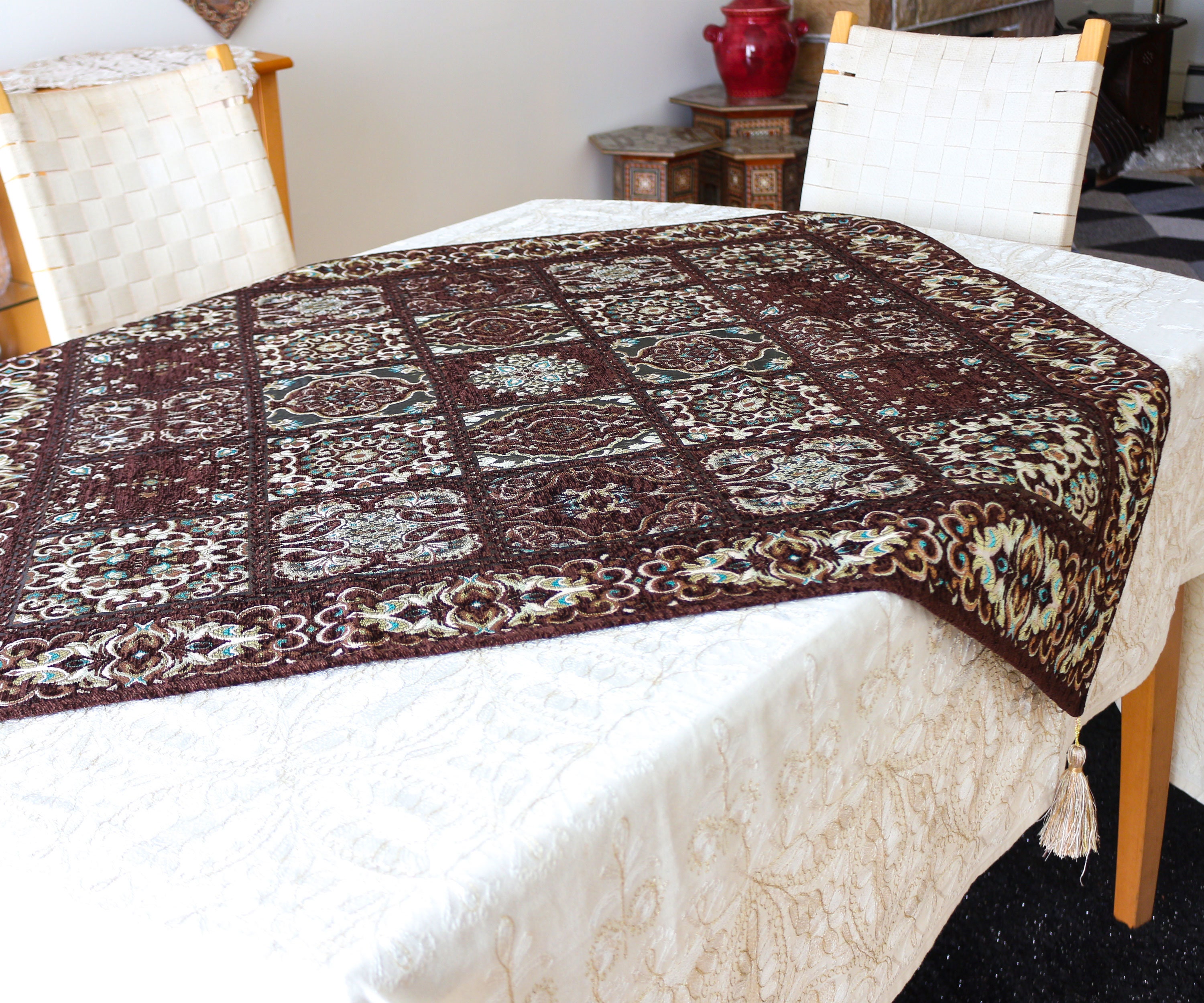 Luxury Brocade Fabric Table Cover Tablecloth 39" X 39" , Fabric, Table ...