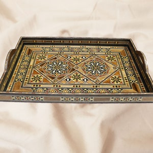 Rectangular Tray, Vintage Wood and Shell Inlay,handmade Square Serving ...