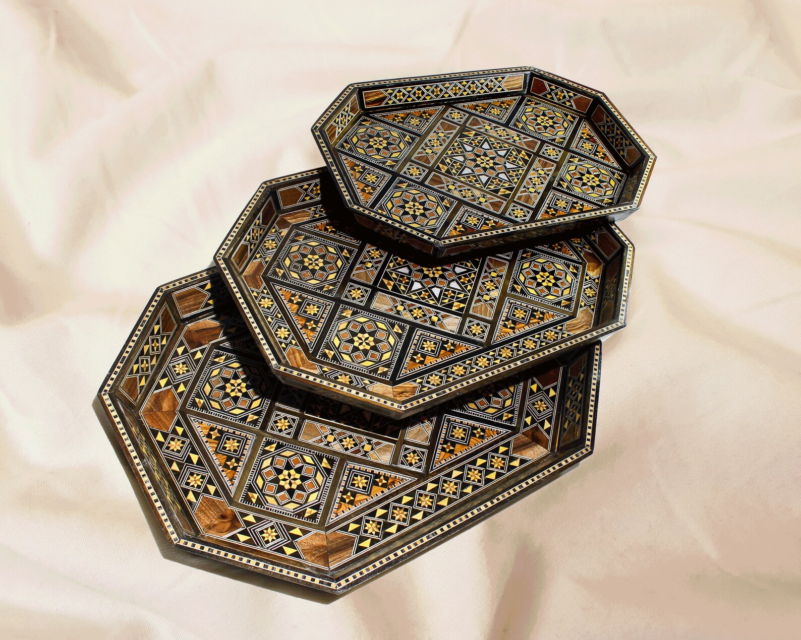 Octagonal Tray Vintage Wood and Shell Inlayhandmade - Etsy UK