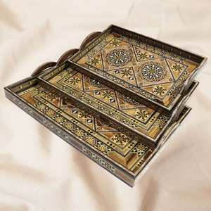 Rectangular Tray, Vintage Wood and Shell Inlay,handmade Square Serving ...