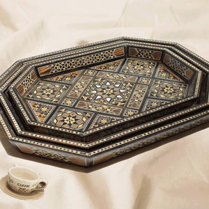 Octagonal Tray, Vintage Wood and Shell Inlay,handmade Octagonal Serving ...