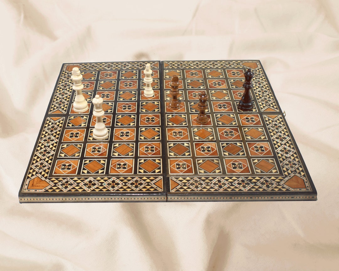 Foldable Chess Set, Playing Card Board 18" Included (HQ Wooden Chess ...