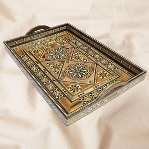 Rectangular Tray, Vintage Wood and Shell Inlay,handmade Square Serving ...