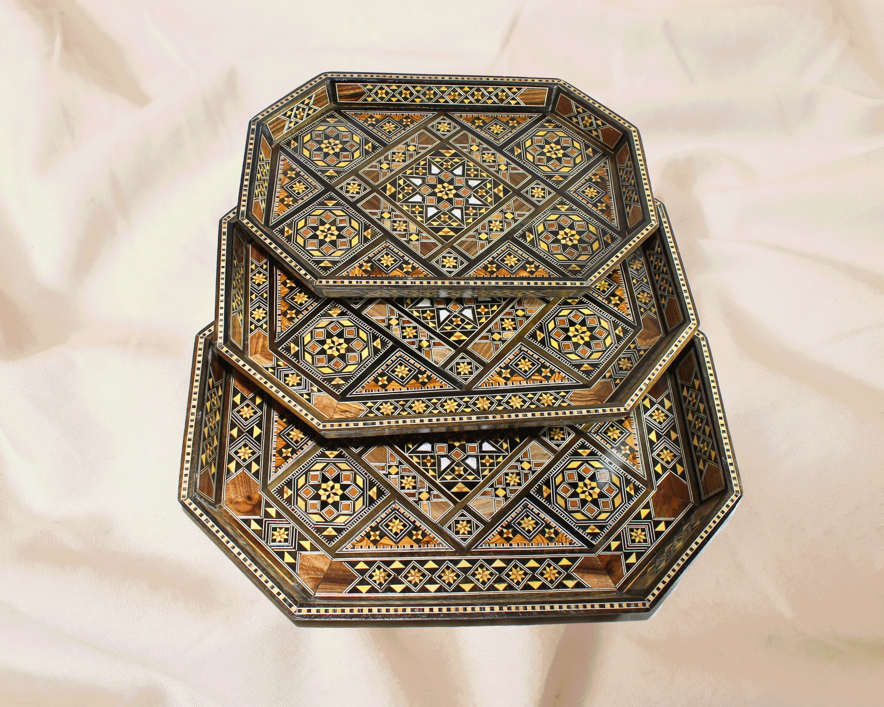 Octagonal Tray Vintage Wood and Shell Inlayhandmade - Etsy UK