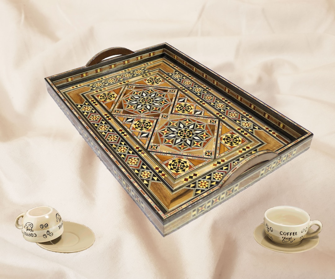 Rectangular Tray, Vintage Wood and Shell Inlay,handmade Square Serving ...