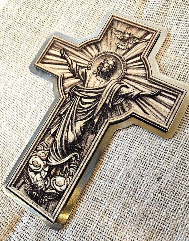 Jesus Cross Wood and Metal Cross Engraved Wood Cross Wall - Etsy