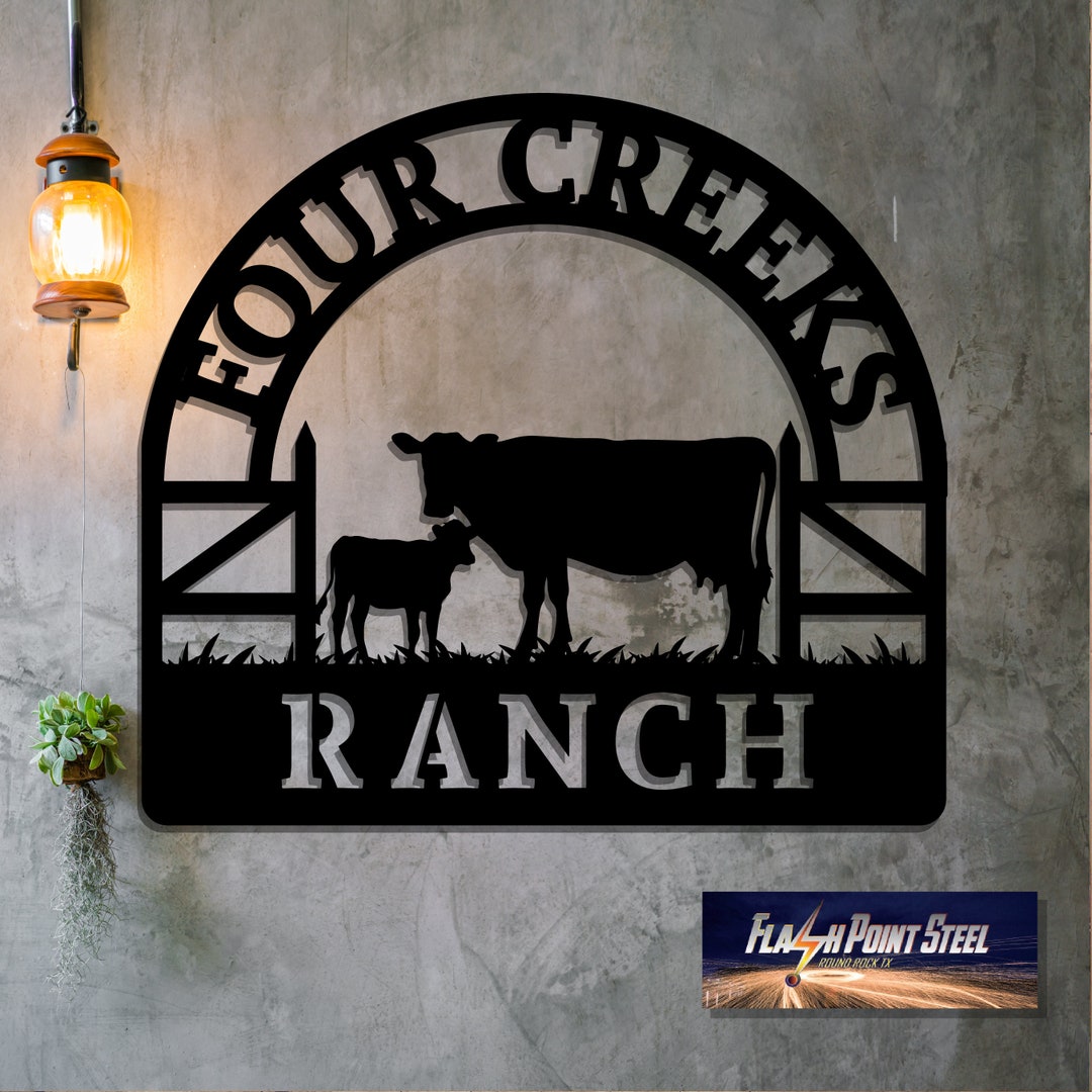 Ranch Entrance Gates, Cattle Metal Sign, Custom Cow/calf, Farmer ...