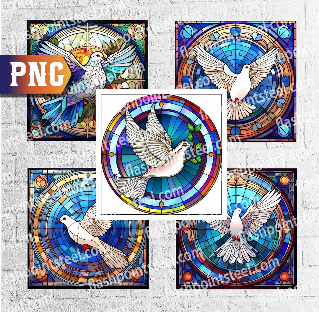 Dove Bundle Stained Glass, DIGITAL File Only, PGN, 5 Square Sublimation ...