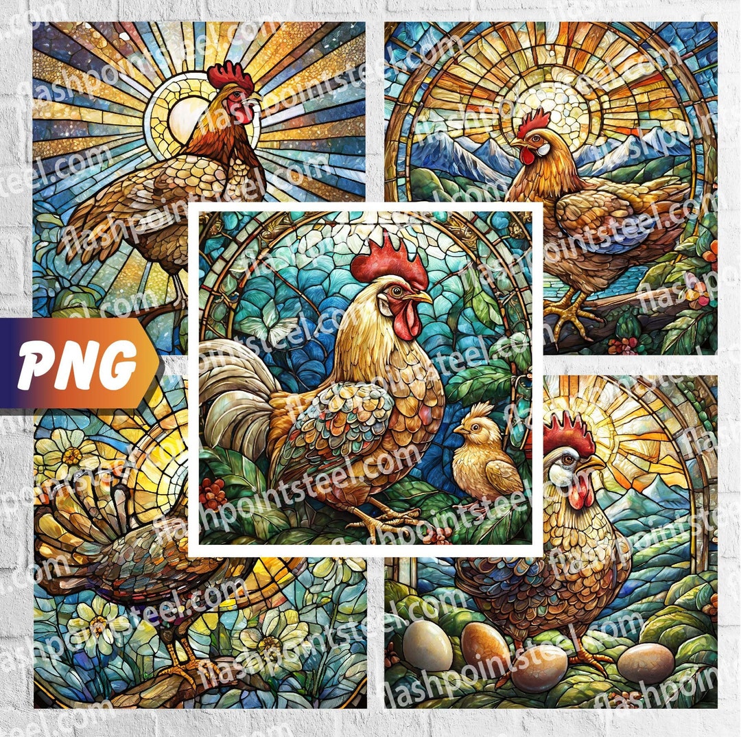 Hen Chicken Stained Glass, DIGITAL File Only, PGN, 5 Square Sublimation ...