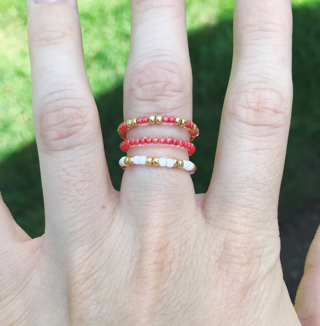 Set of 3 Beaded Rings, Beaded Rings, Stackable Rings, Tiny Bead Rings ...