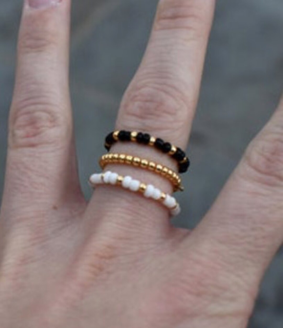 Set of 3 Beaded Rings, Gold Stackable Rings, Dainty Beaded Rings - Etsy