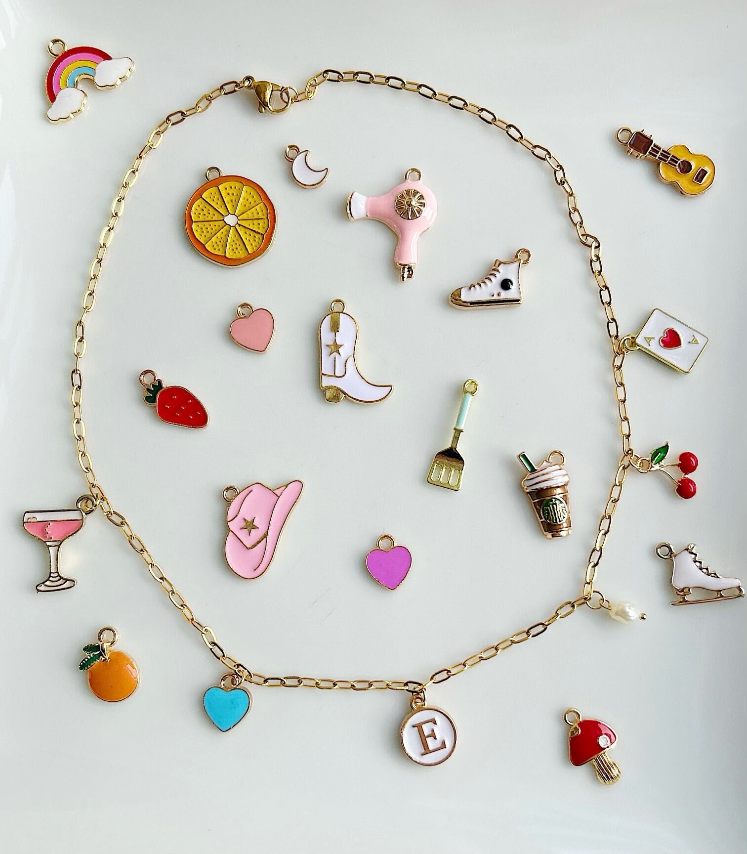 Custom Gold Charm Necklace, Create Your Own Necklace, Non Tarnish Gold ...