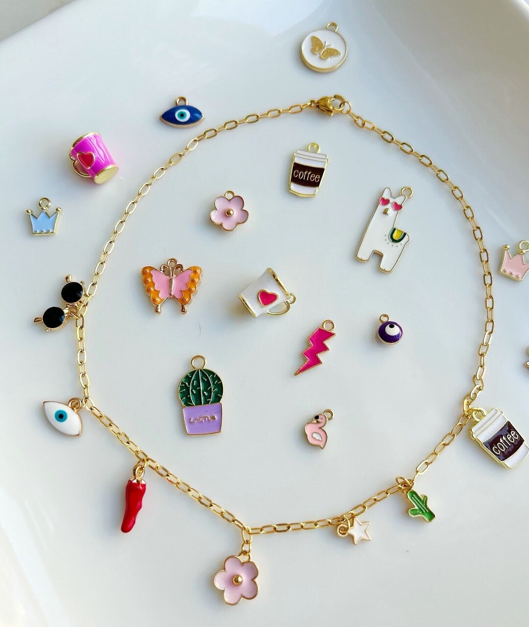 Custom Gold Charm Necklace, Create Your Own Charm Necklace, Non Tarnish ...