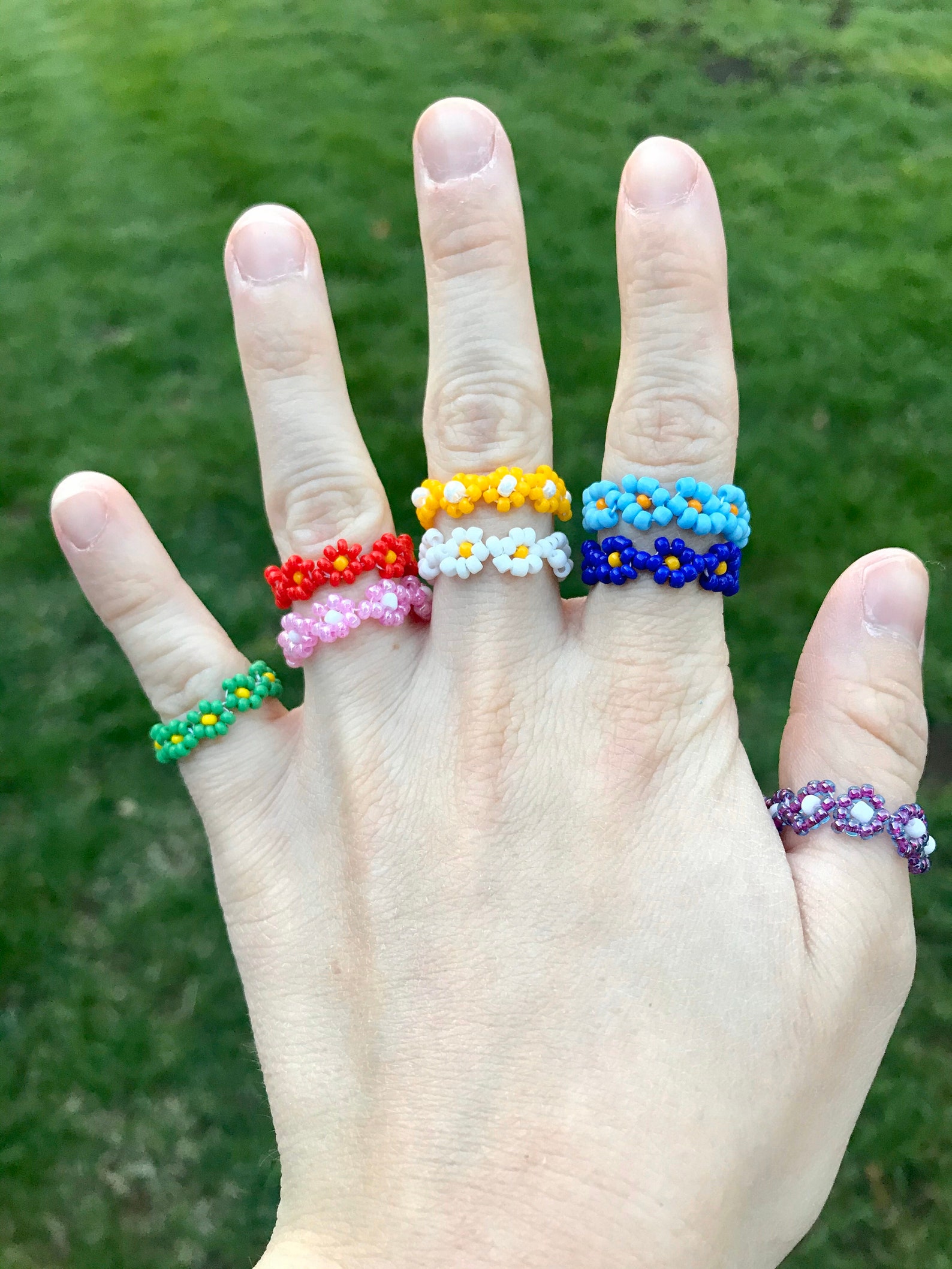 Dainty Flower Beaded Ring Daisy Chain Ring Flower Ring - Etsy