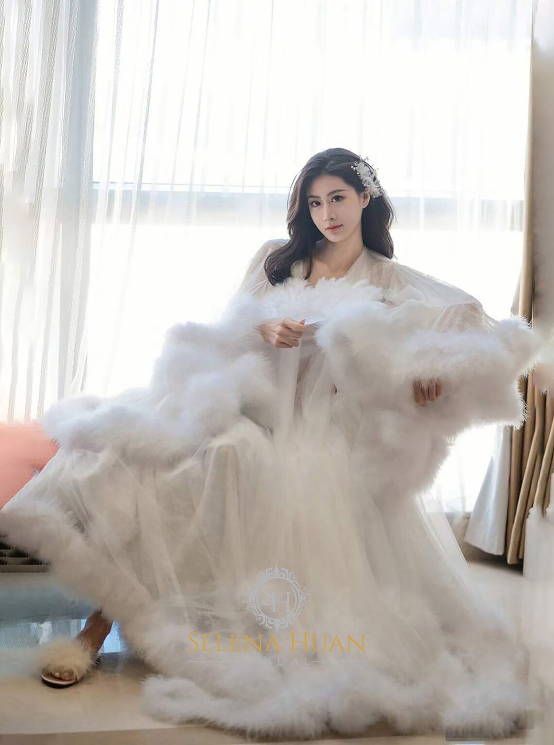 Selenahuanbridal Luxury Thick Faux Fox Feather Chantilly Lace - Etsy