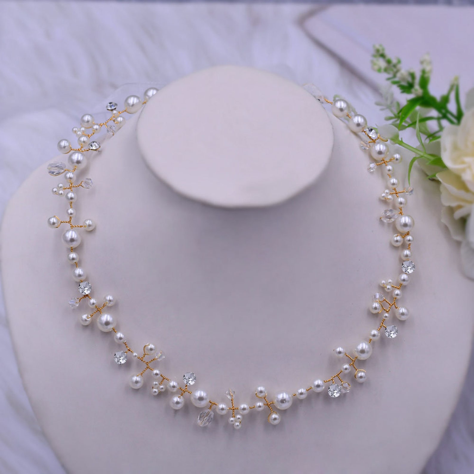 Vintage Pearl Headband Vine Bridal Headpiece Hairband Gold - Etsy