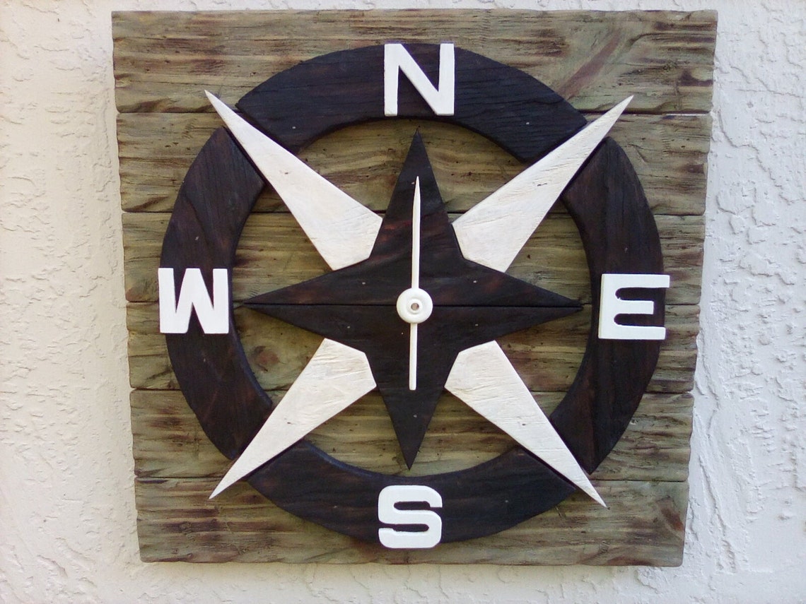 Wood Compass-compass-distressed Wood Compass-nautical Decor-nautical ...