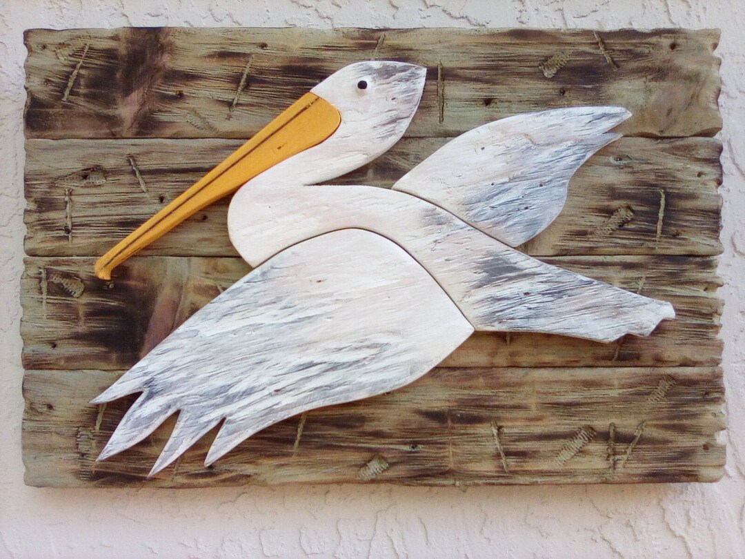 Wood Pelican-pelican-distressed Wood Pelican-nautical Decor-nautical ...