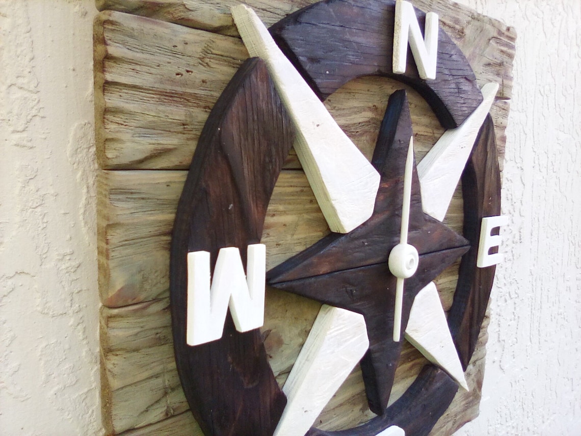 Wood Compass-compass-distressed Wood Compass-nautical Decor-nautical ...