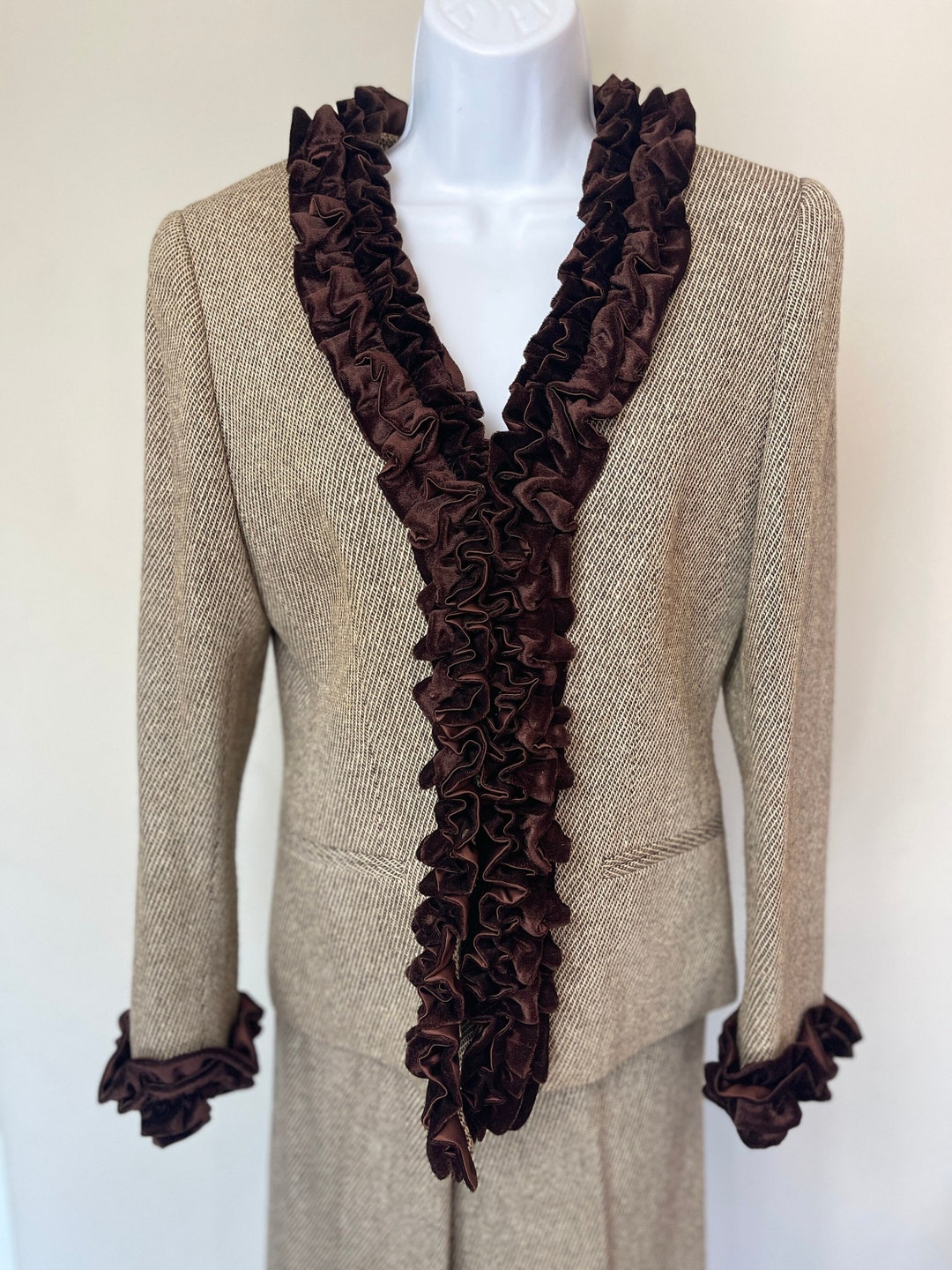 1970s Tweed Pant Suit With Velvet Trim - Etsy UK