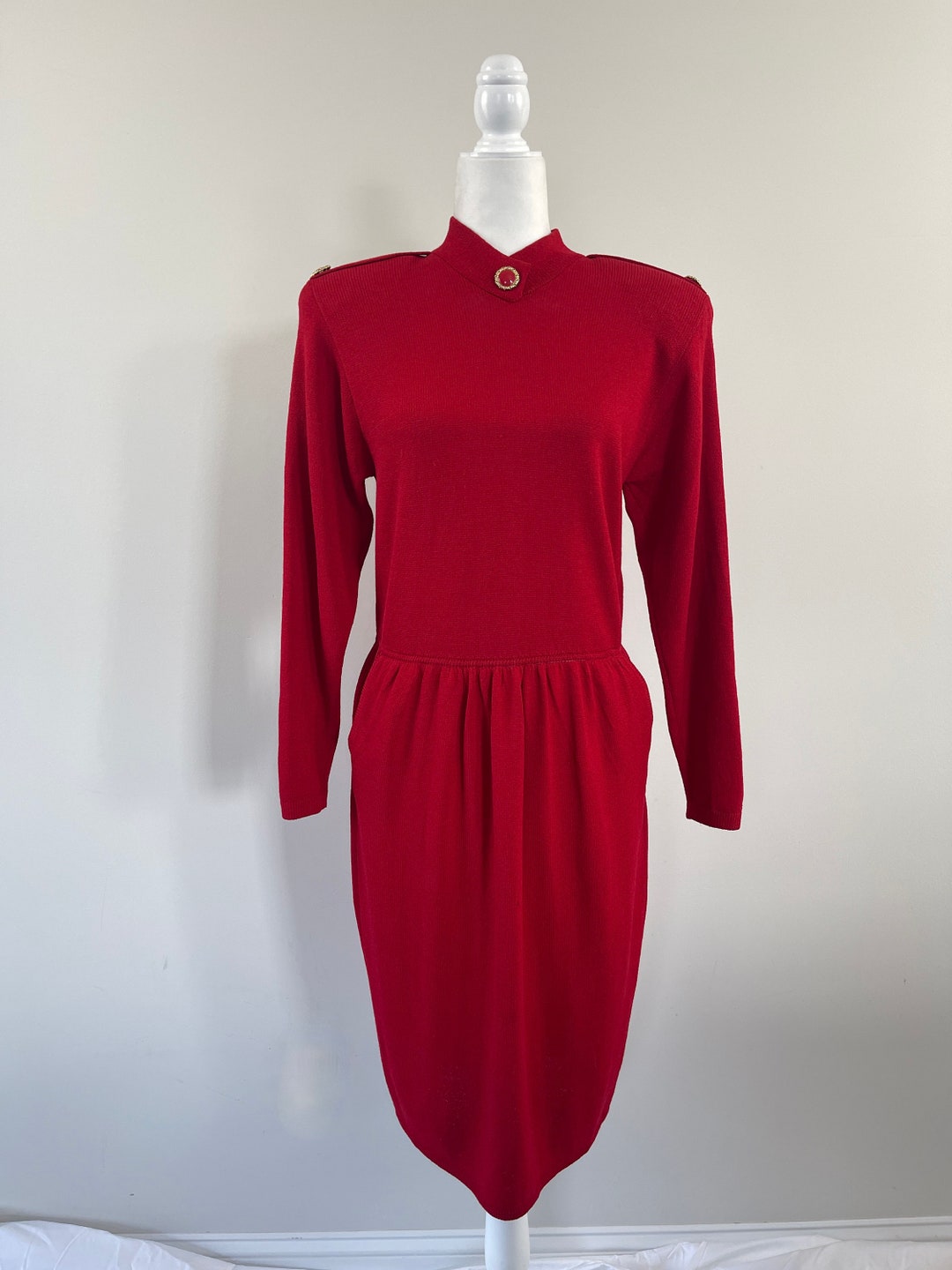1980s St. John Red Knit Dress - Etsy