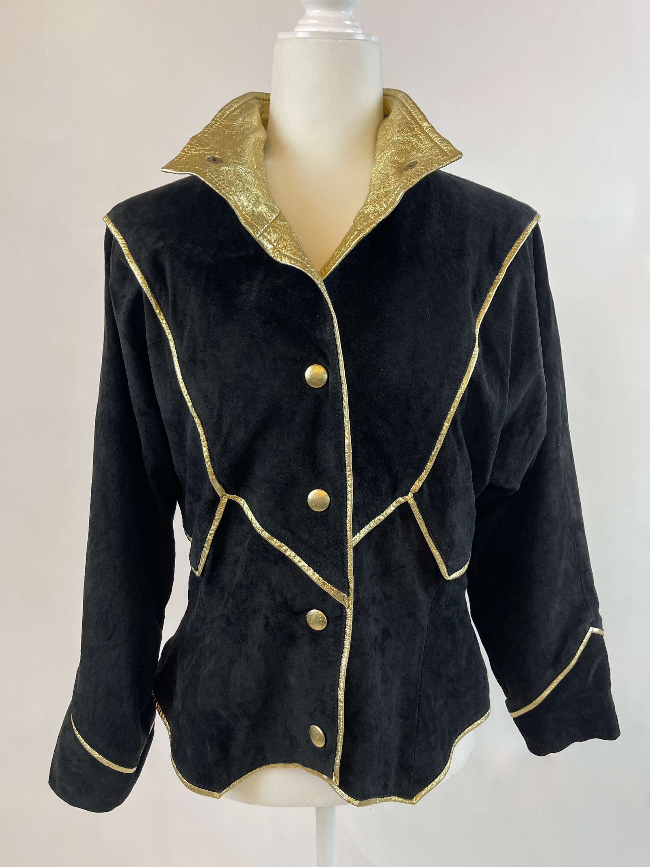 1980s Lillie Rubin Black Jacket With Gold Trim - Etsy