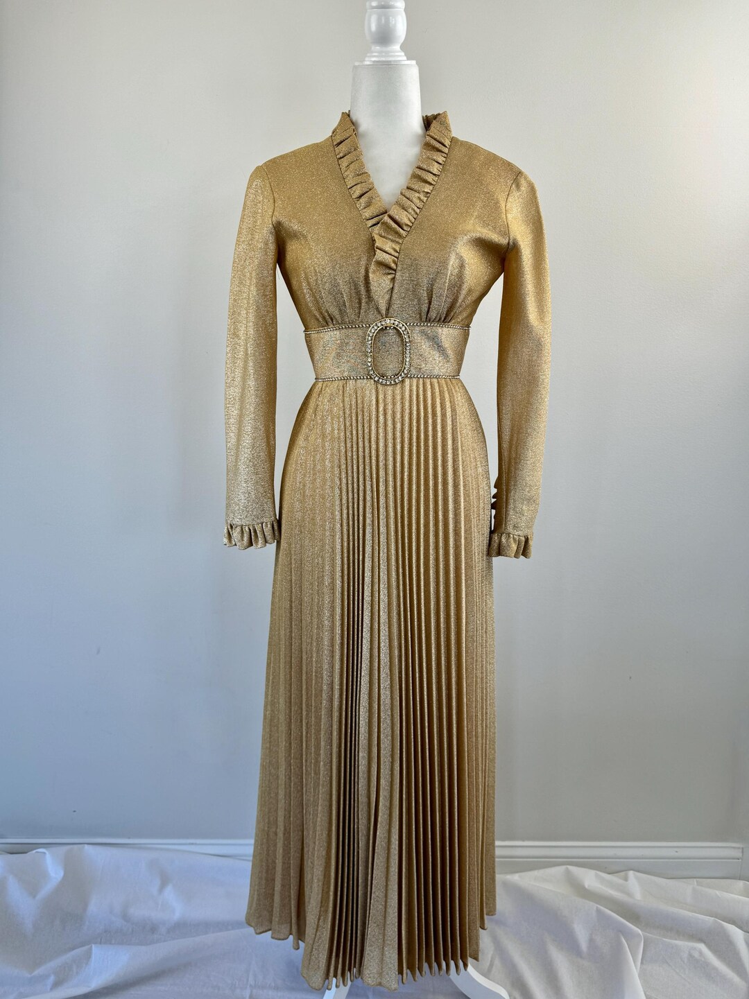 1970s Gold Metallic Long Dress - Etsy