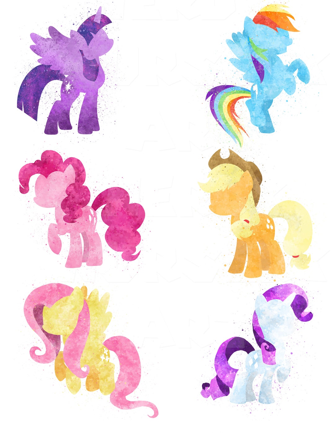Six Ponies Set Watercolor Prints, Digital Download, Wall Art, Nursery ...