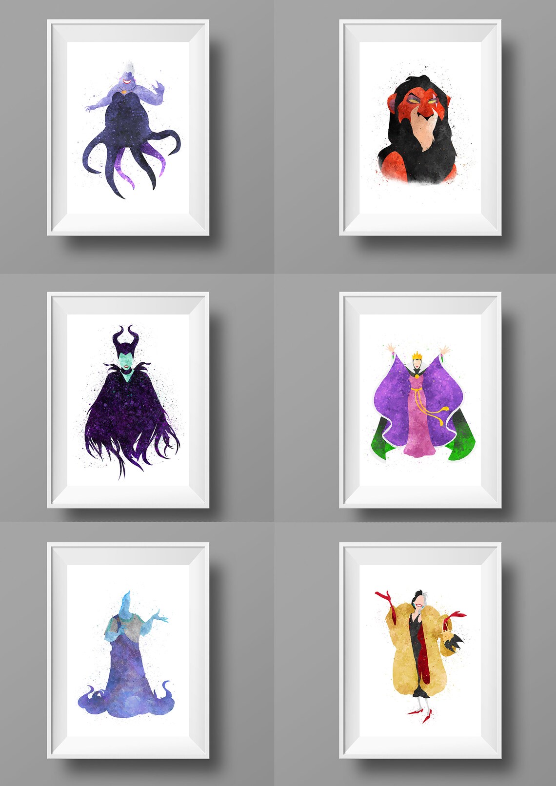 Set of 6 Classic Villain's Digital Watercolor Prints, Nursery Art, Wall ...