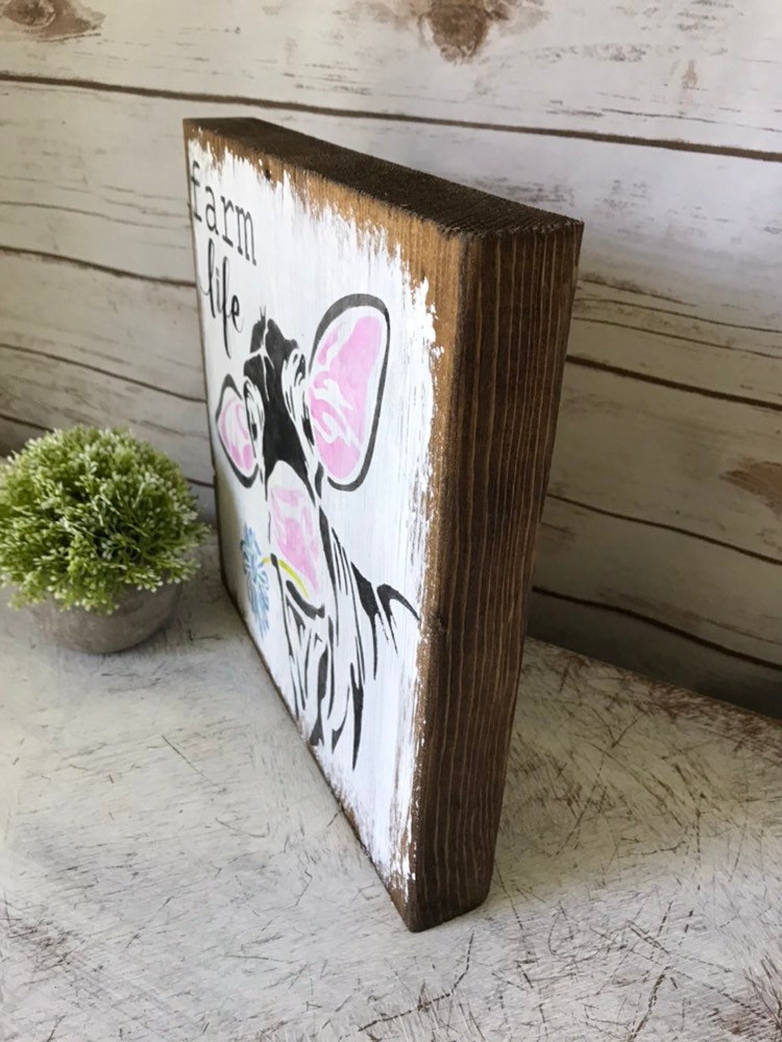 Cow Decor | Wooden Sign | Flower Cow Art | Country Decor | - Etsy