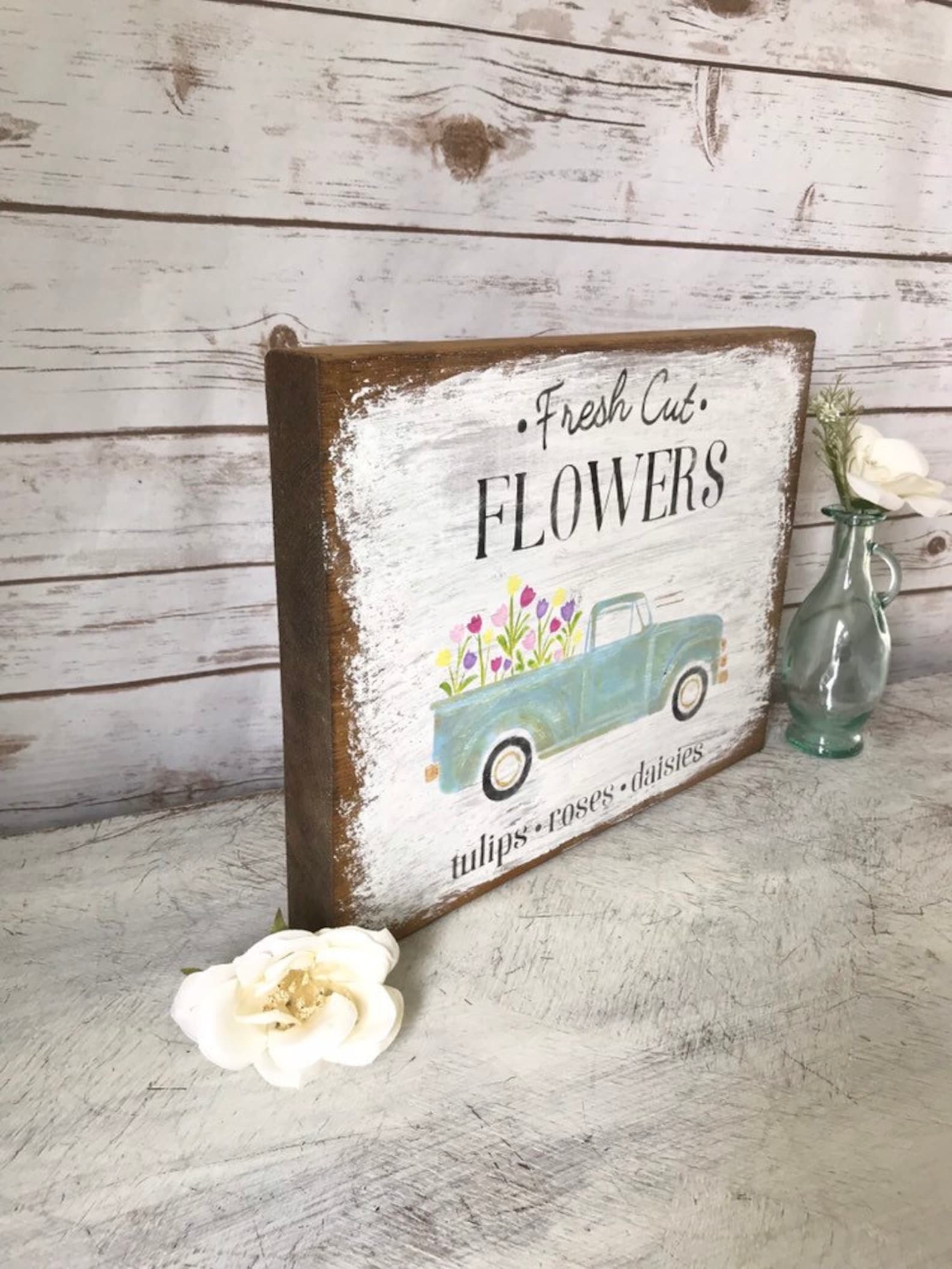 Flower Truck Sign Spring Decor Fresh Cut Flowers Rusty | Etsy