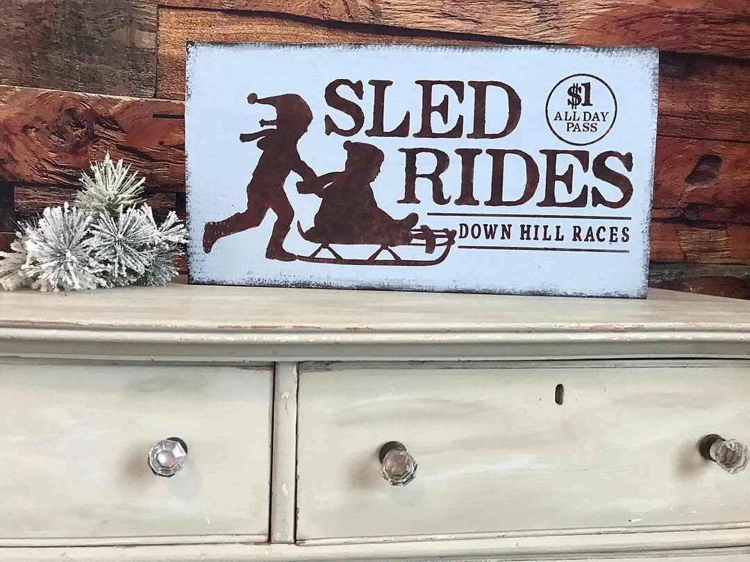 Rustic Winter Sign Decor / Vintage Christmas Sign / Sled Rides Sign ...
