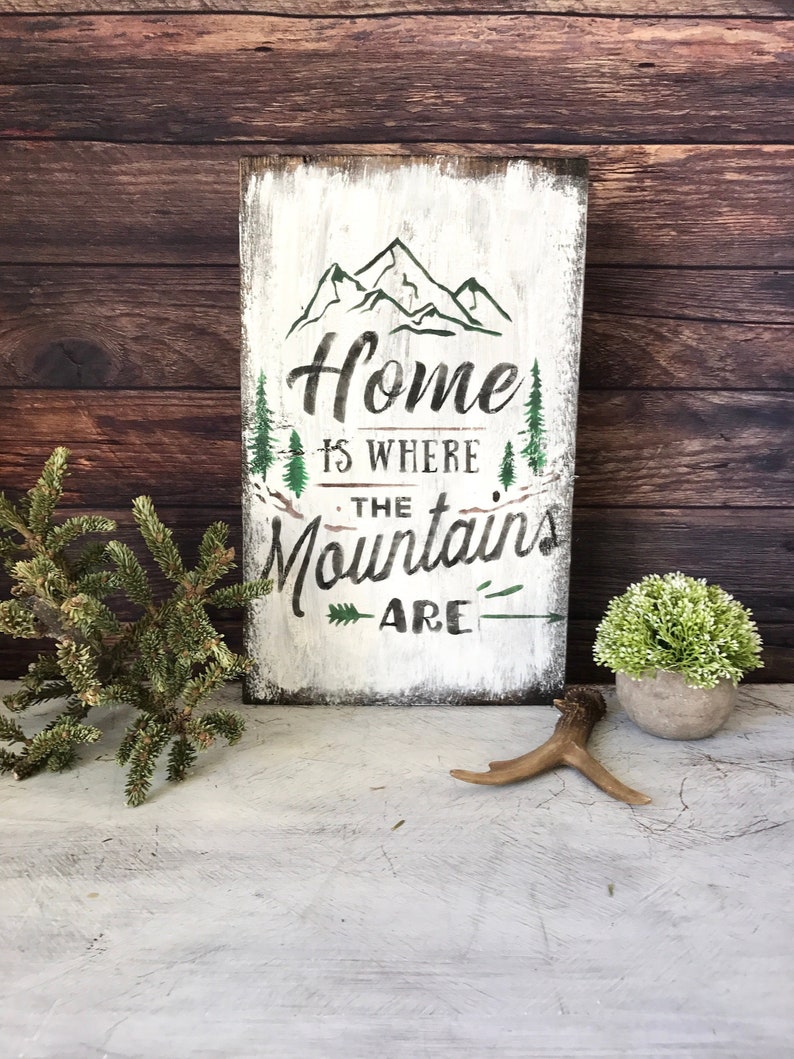 Rustic Hiking Wooden Sign / Home is Where the Mountains Are / - Etsy