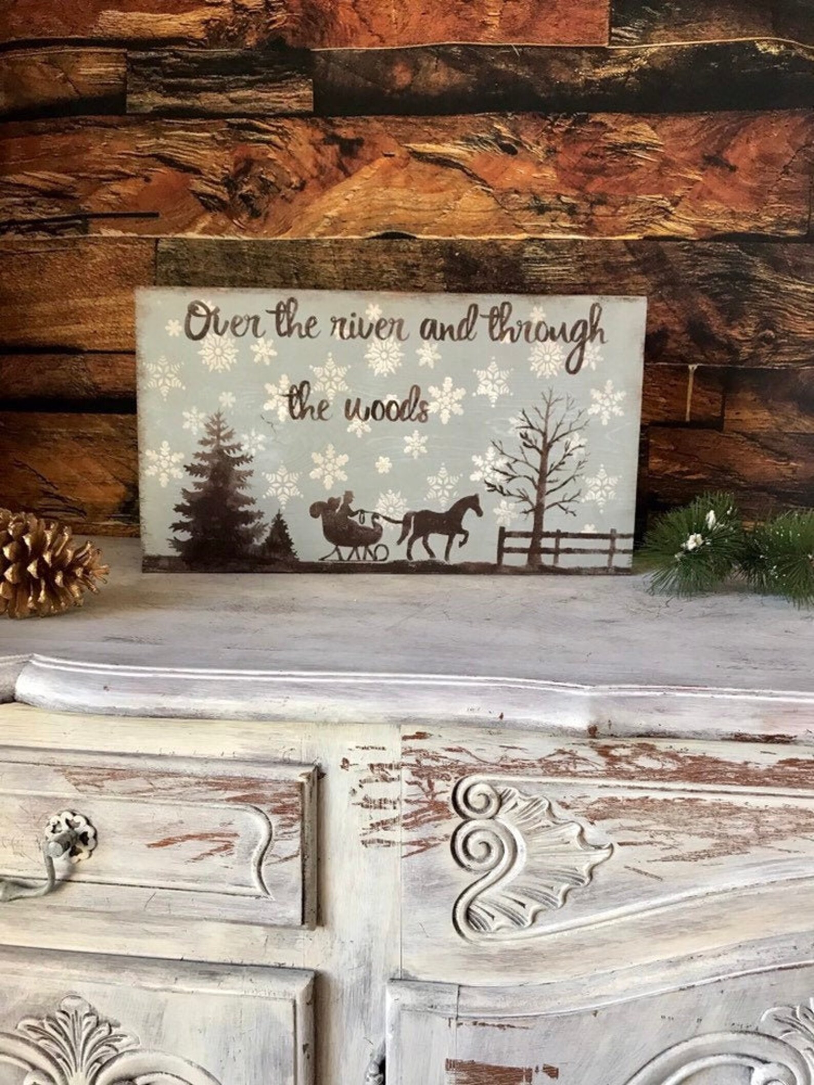 Rustic Christmas Sign / Over the River and Through the Woods / - Etsy