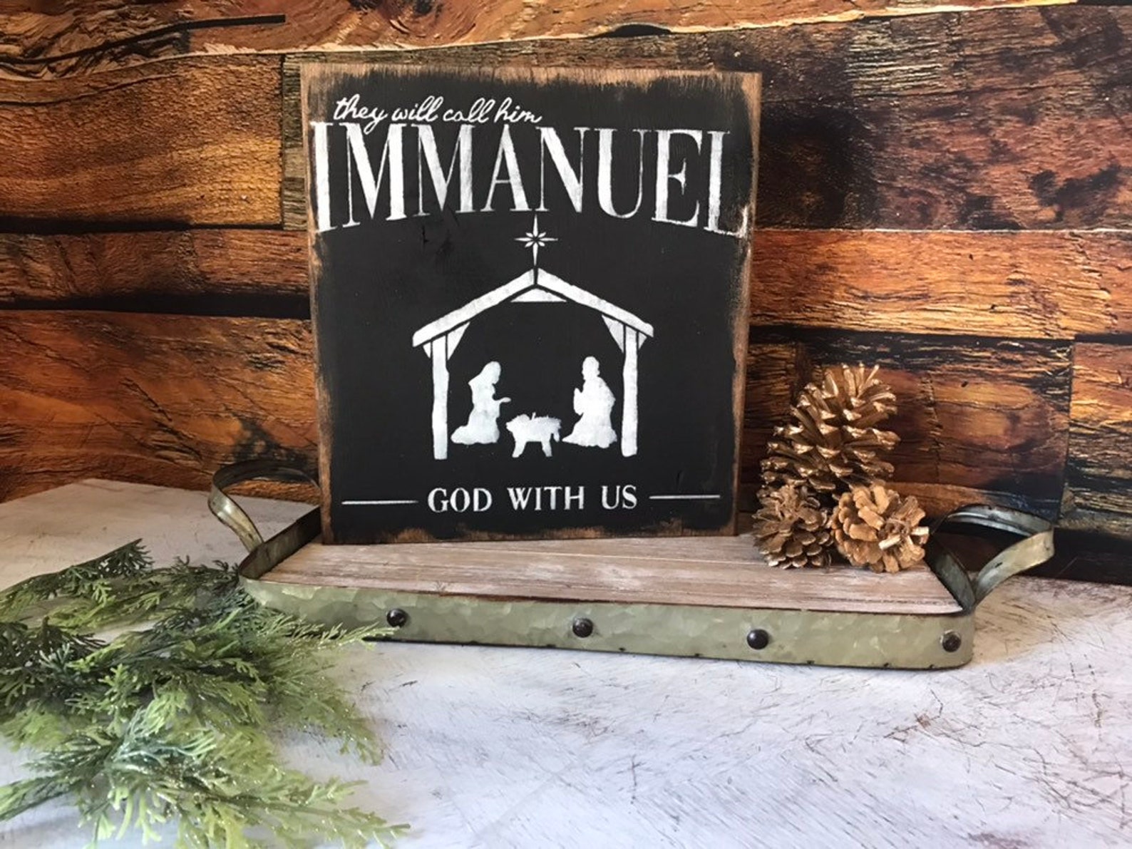 Christmas Sign Nativity Baby Jesus Immanuel God With | Etsy