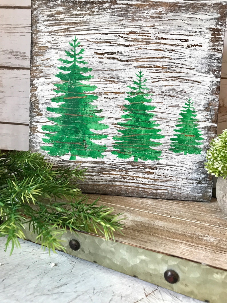 Pine Tree Sign Decoration Chippy Pine Trees Winter - Etsy
