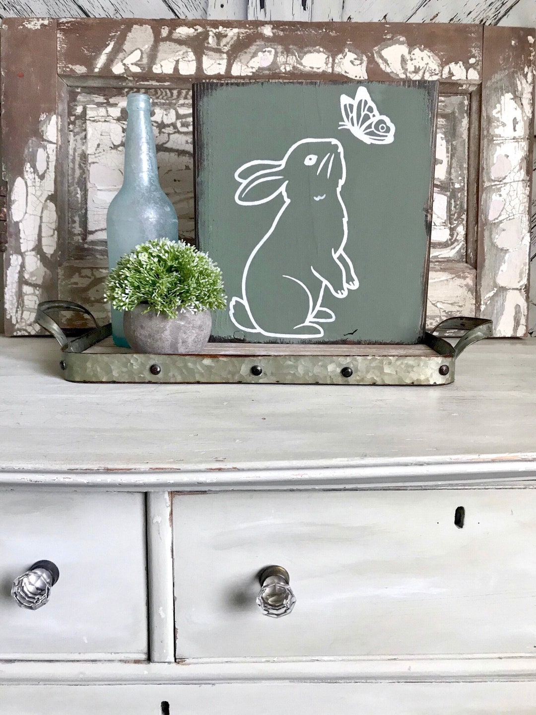 Bunny Sign / Rabbit Decor / Easter Decoration / Rustic Easter Sign ...