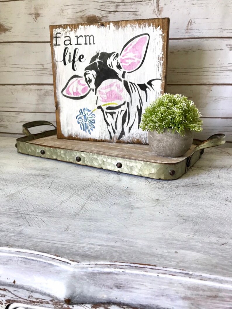 Cow Decor Wooden Sign Flower Cow Art Country Decor - Etsy