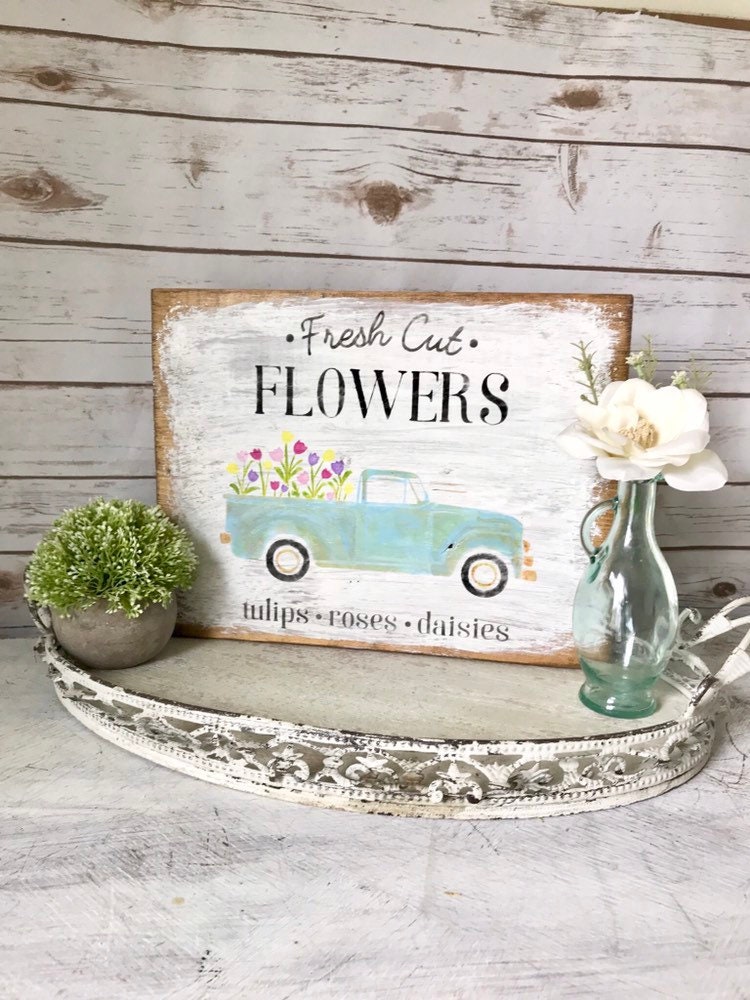 Flower Truck Sign Spring Decor Fresh Cut Flowers Rusty | Etsy