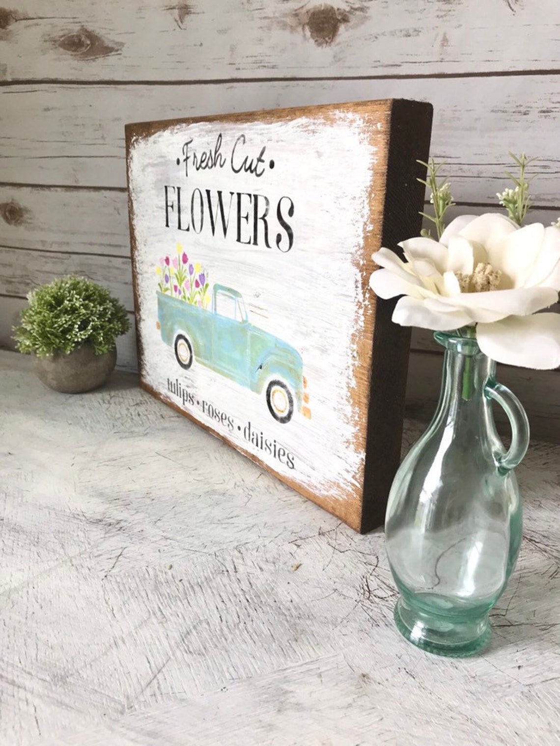 Flower Truck Sign Spring Decor Fresh Cut Flowers Rusty | Etsy