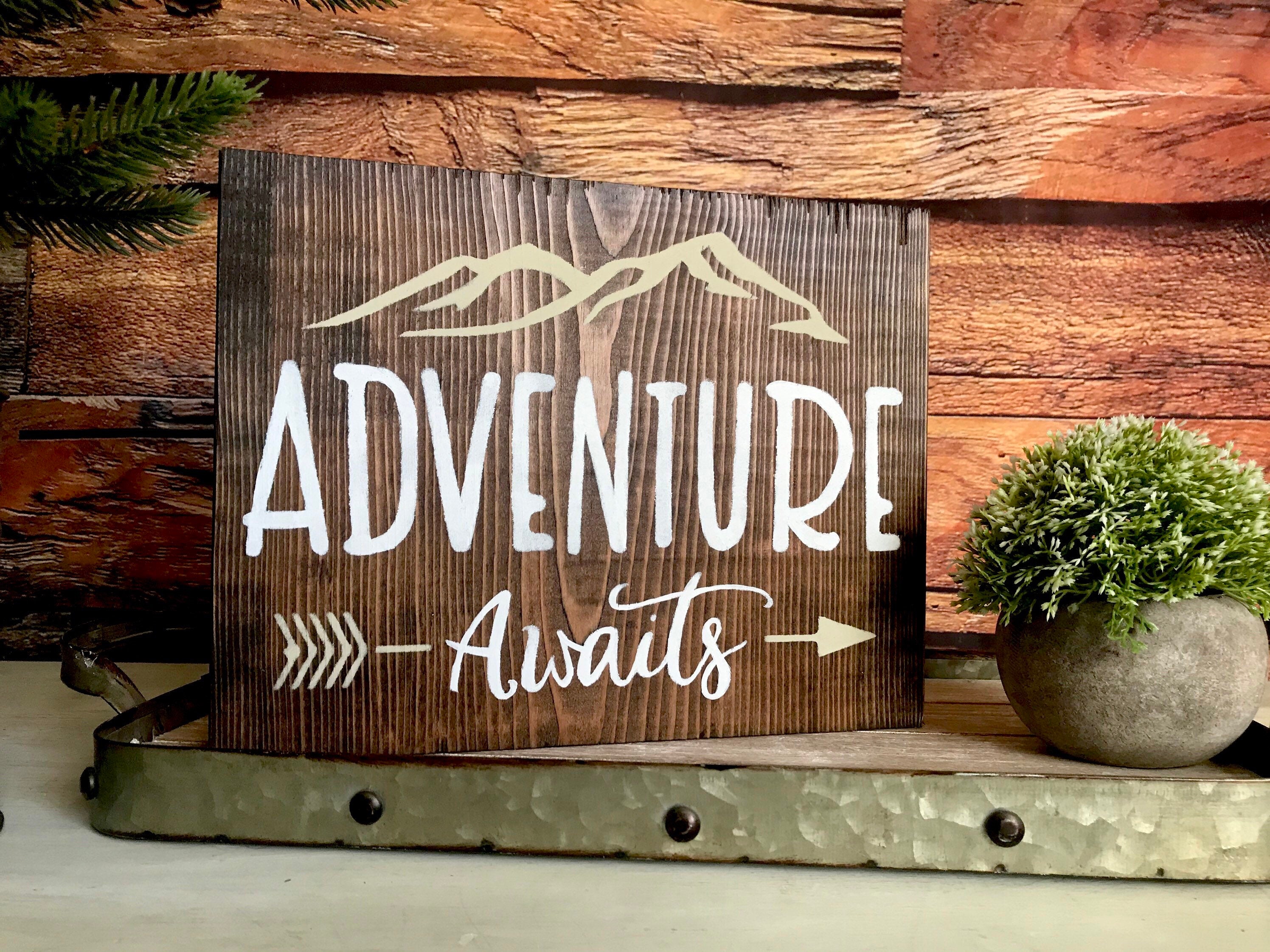 Hiking Wood Sign / Adventure Awaits / Mountain Sign / Rustic Cabin ...