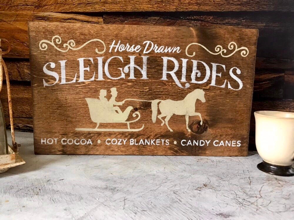 Christmas Sleigh Rides Sign / Rustic Wooden Sign / Horse Drawn Sleigh ...