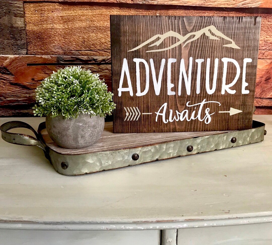 Hiking Wood Sign / Adventure Awaits / Mountain Sign / Rustic Cabin ...