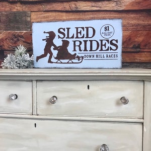 Rustic Winter Sign Decor / Vintage Christmas Sign / Sled Rides Sign ...