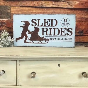 Rustic Winter Sign Decor / Vintage Christmas Sign / Sled Rides Sign ...