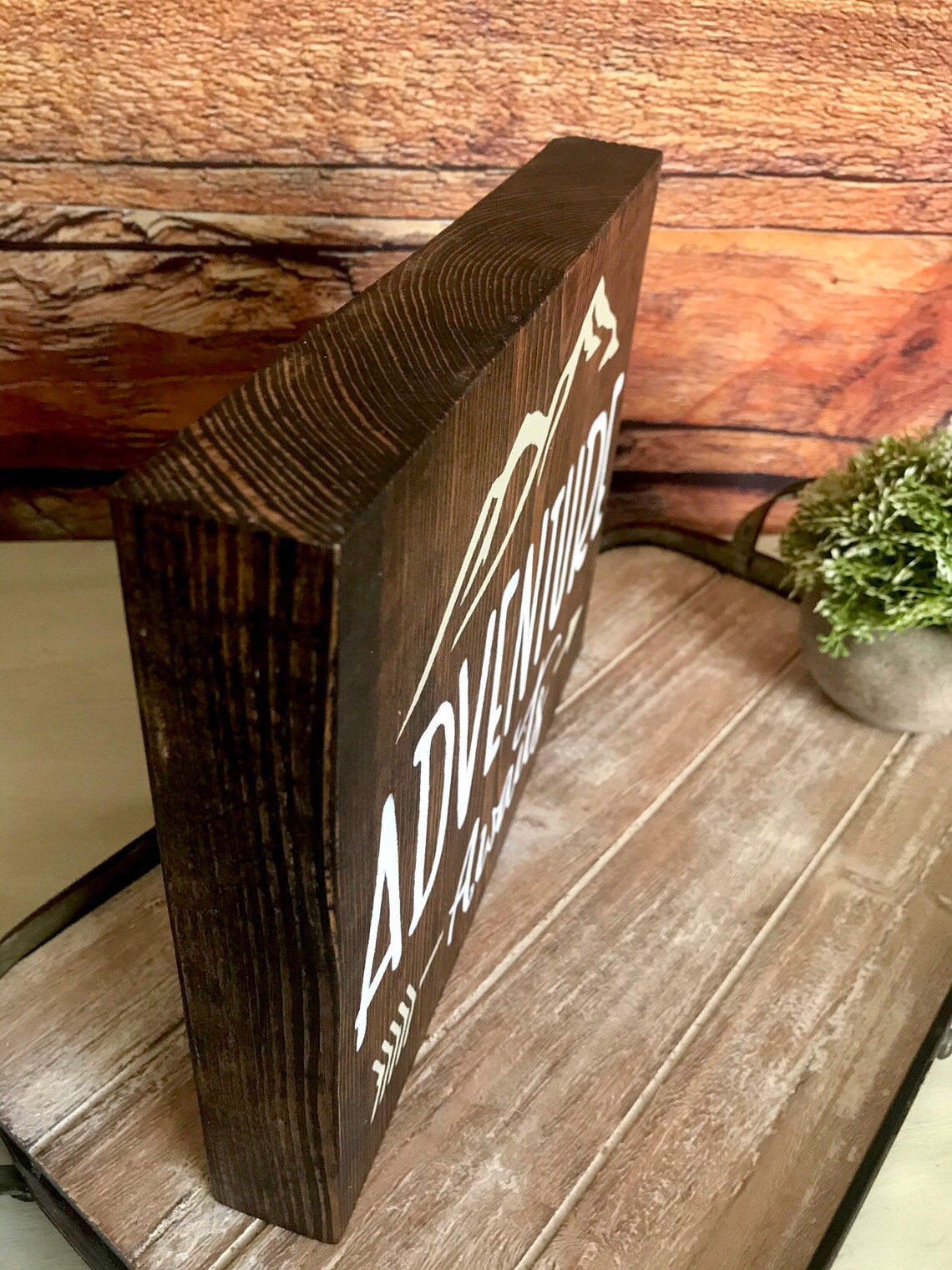 Hiking Wood Sign / Adventure Awaits / Mountain Sign / Rustic Cabin ...